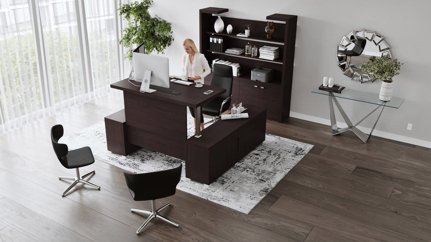 Ford Adjustable Height Desk with Return - Dark