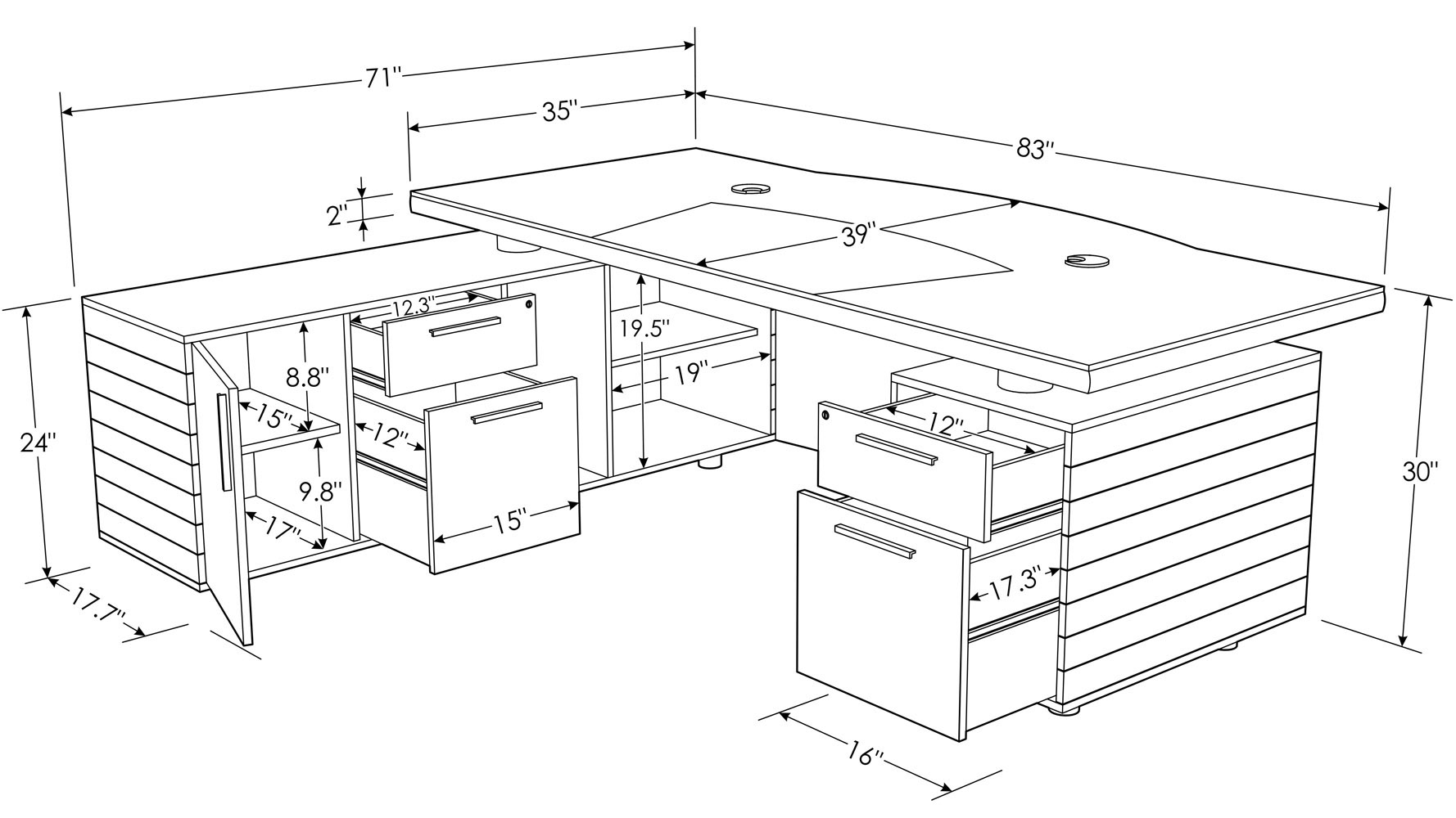 Kennedy Desk with Return - Dark