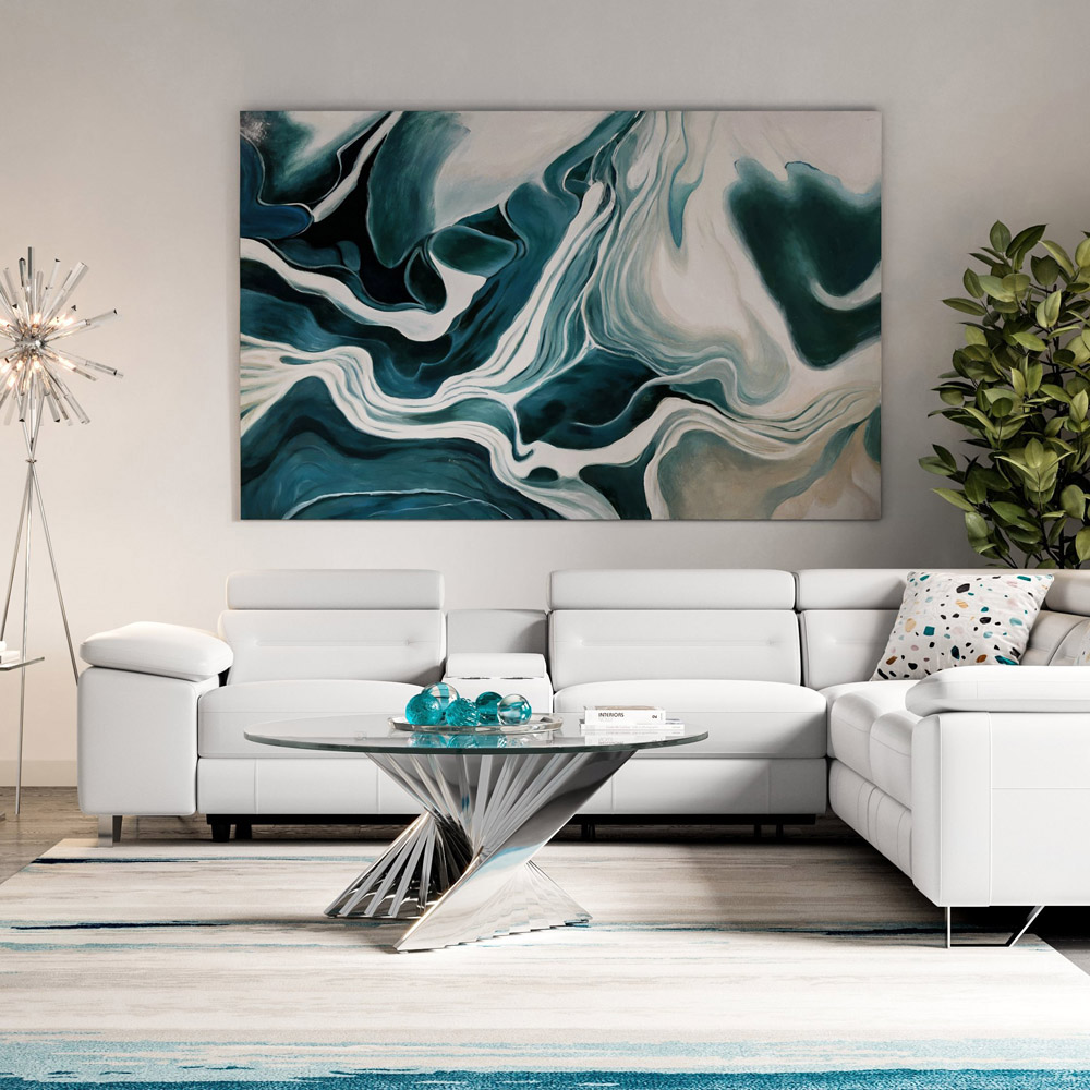 Liquid Teal Canvas Art - 96" x 70"