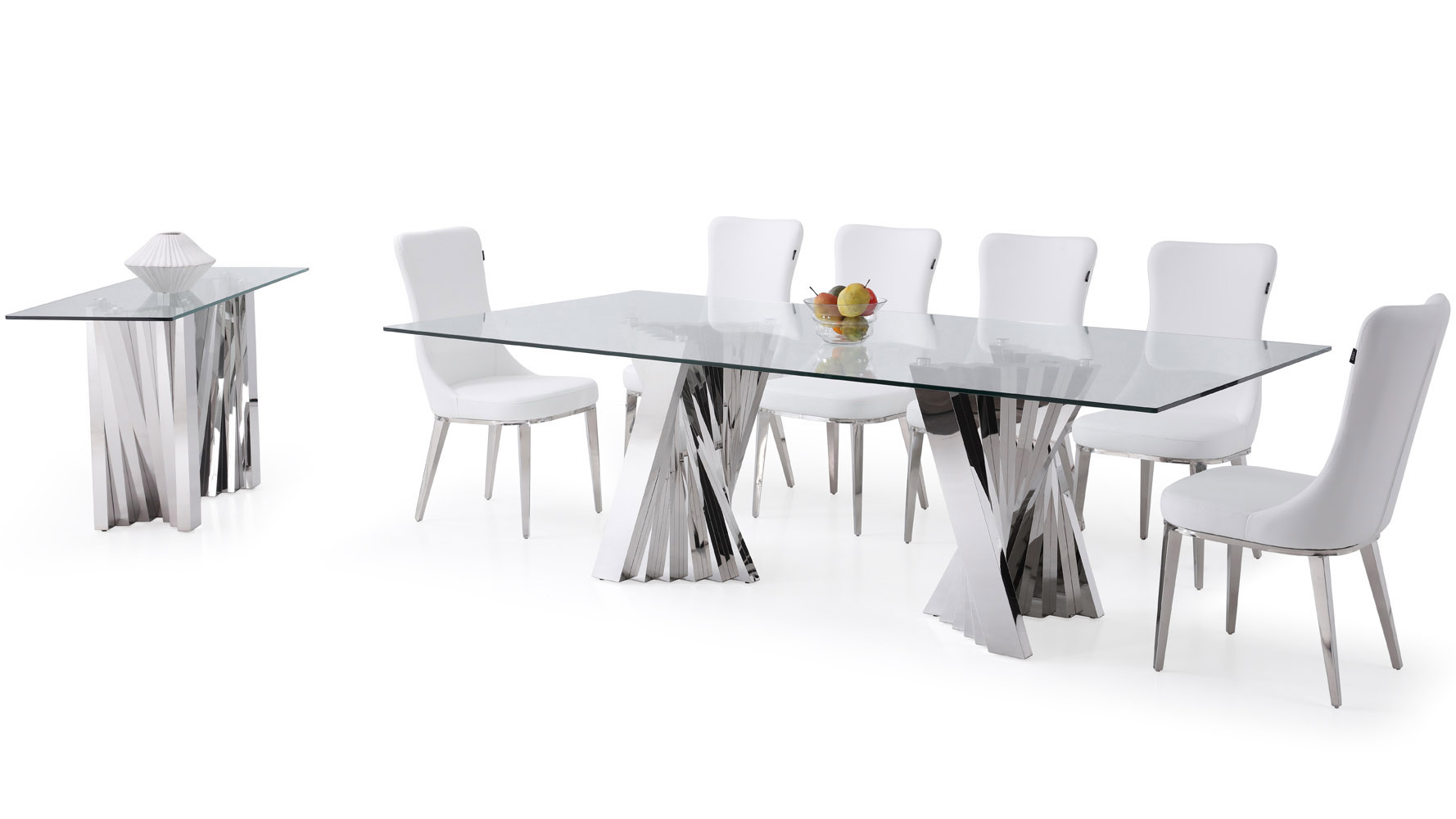 Falcone 94 Inch Dining Table in Clear Glass with Polished Stainless ...