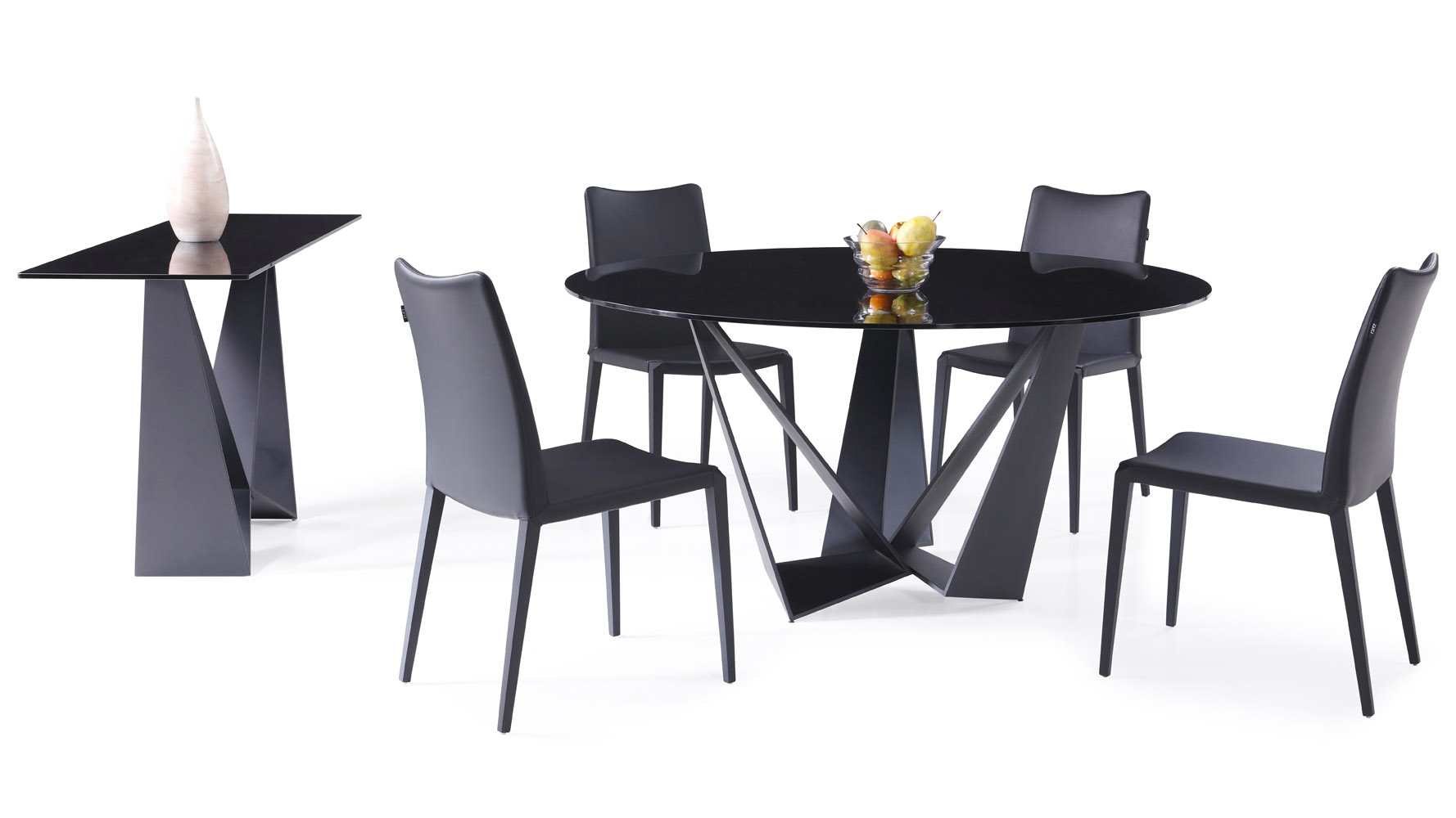Serra 59 Inch Round Dining Table in Smoked Glass with Matte Black Steel ...