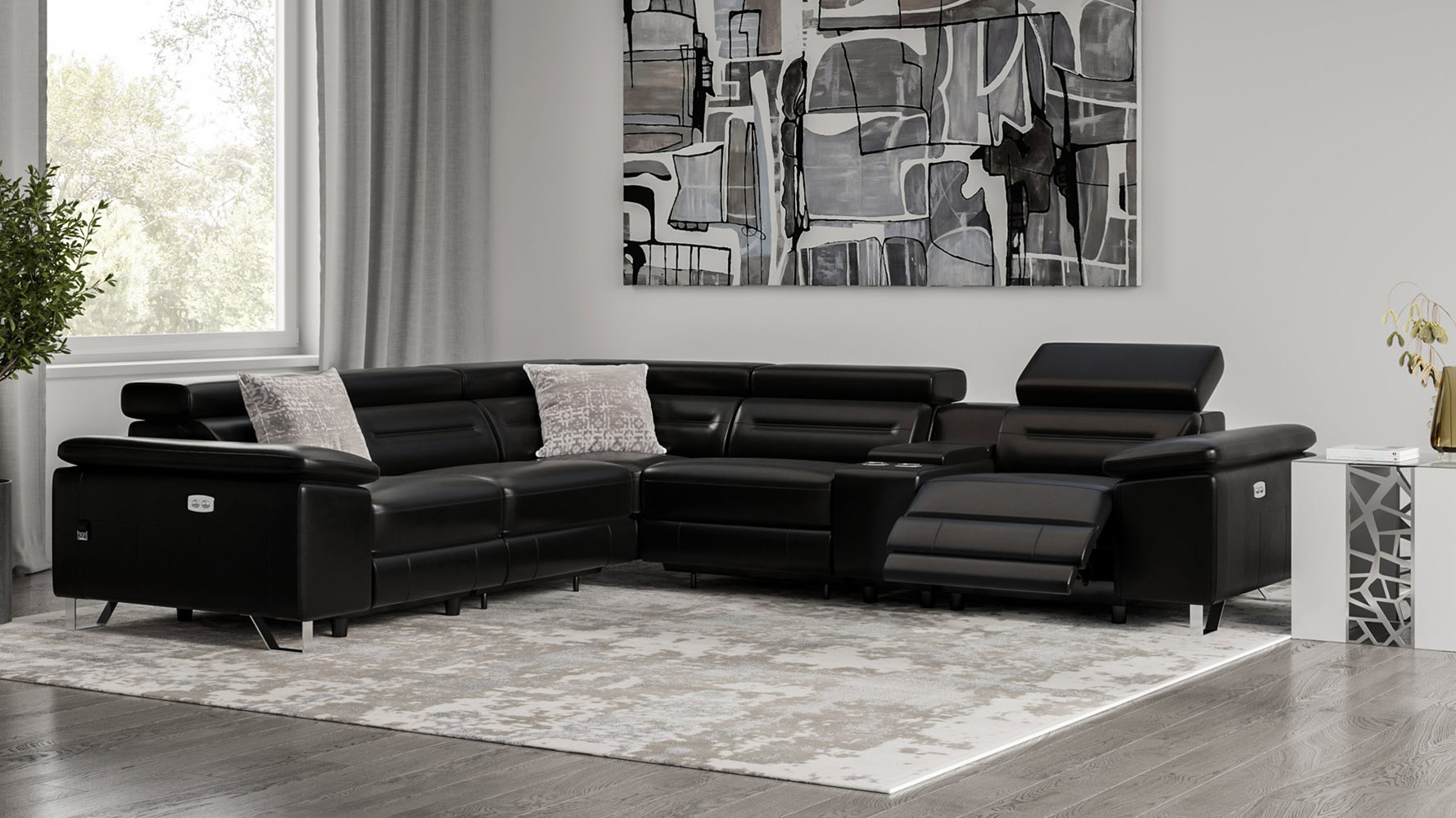 Monaco Reclining Leather L-Sectional With Console Zuri