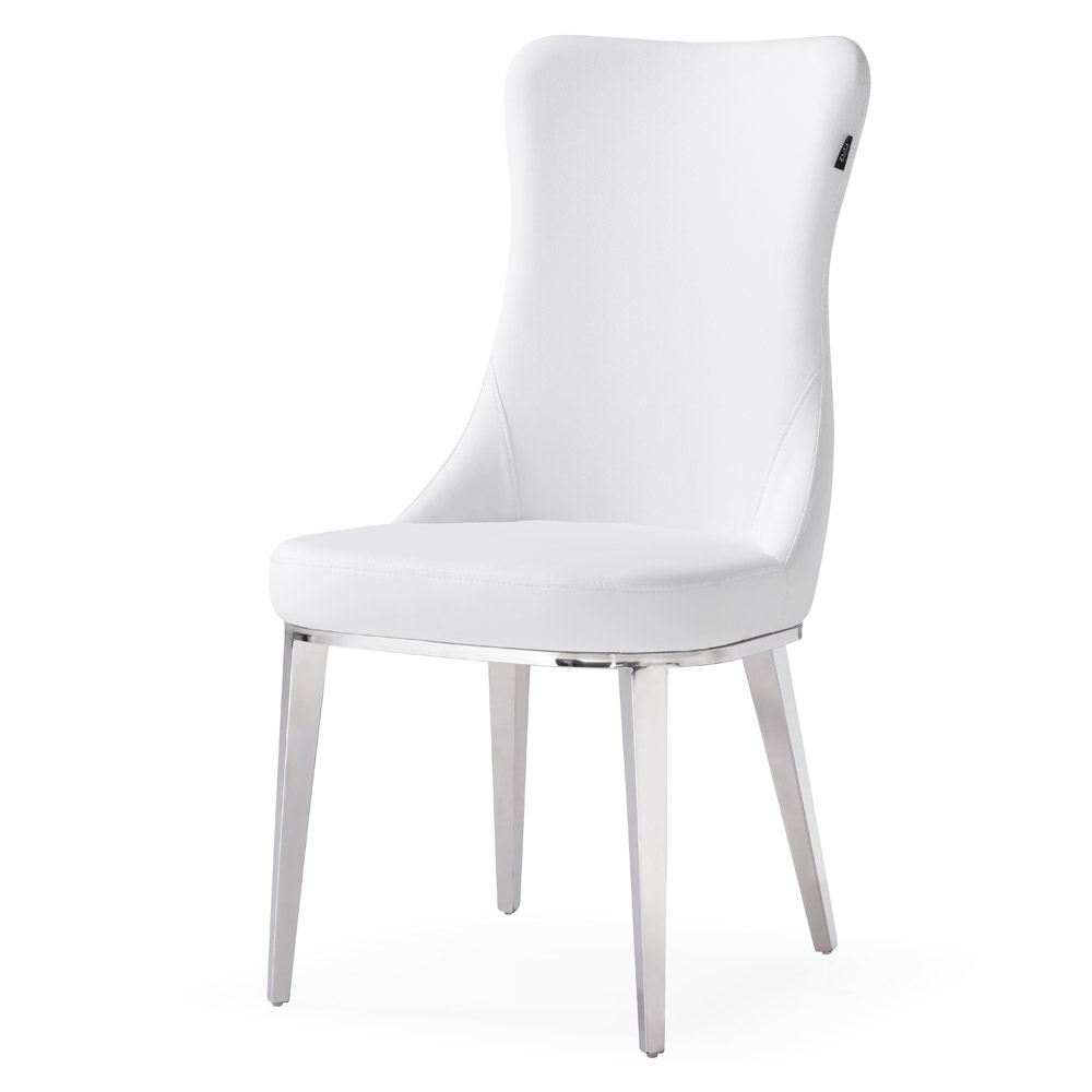 Norma White Dining Chair - Polished Stainless Steel