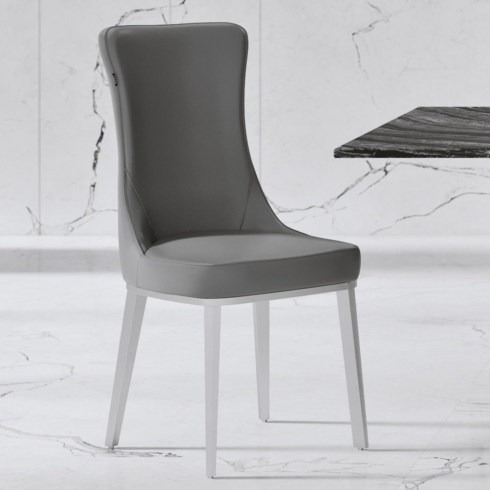 Norma Gray Dining Chair - Brushed Stainless Steel