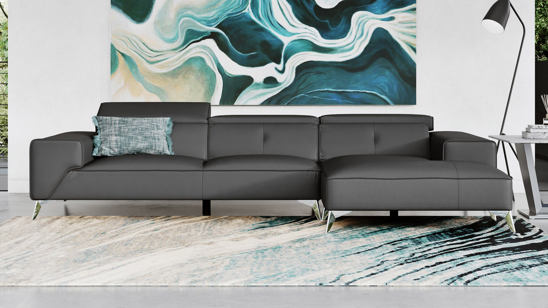 Raj Sectional Sofa with Chaise - Slate | Zuri Furniture