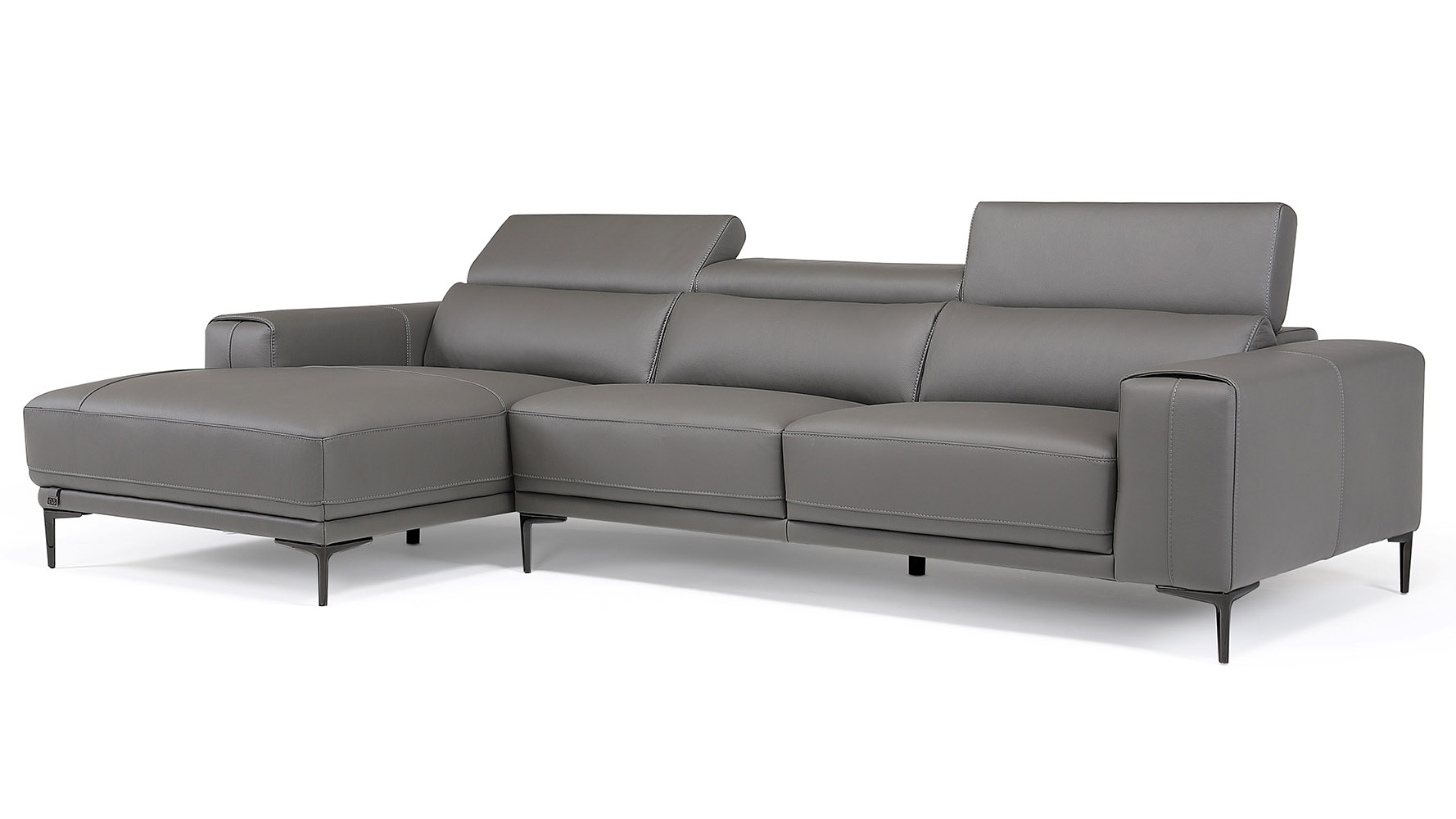 Rousso Leather Sectional Sofa with Chaise - Slate | Zuri Furniture