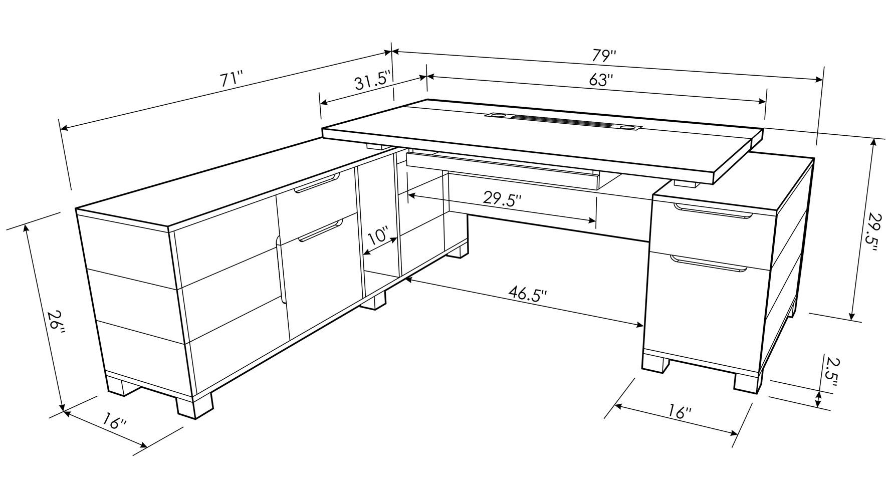 Ford Desk with Return - Black