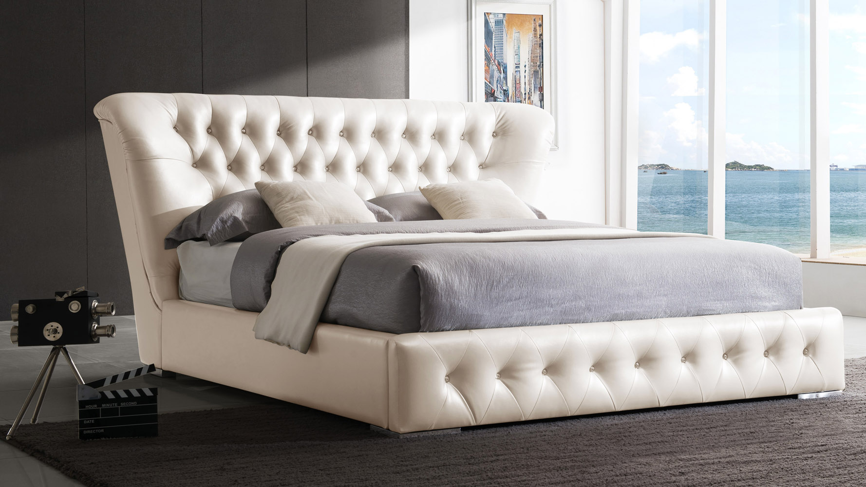 Tufted Leather Bed
