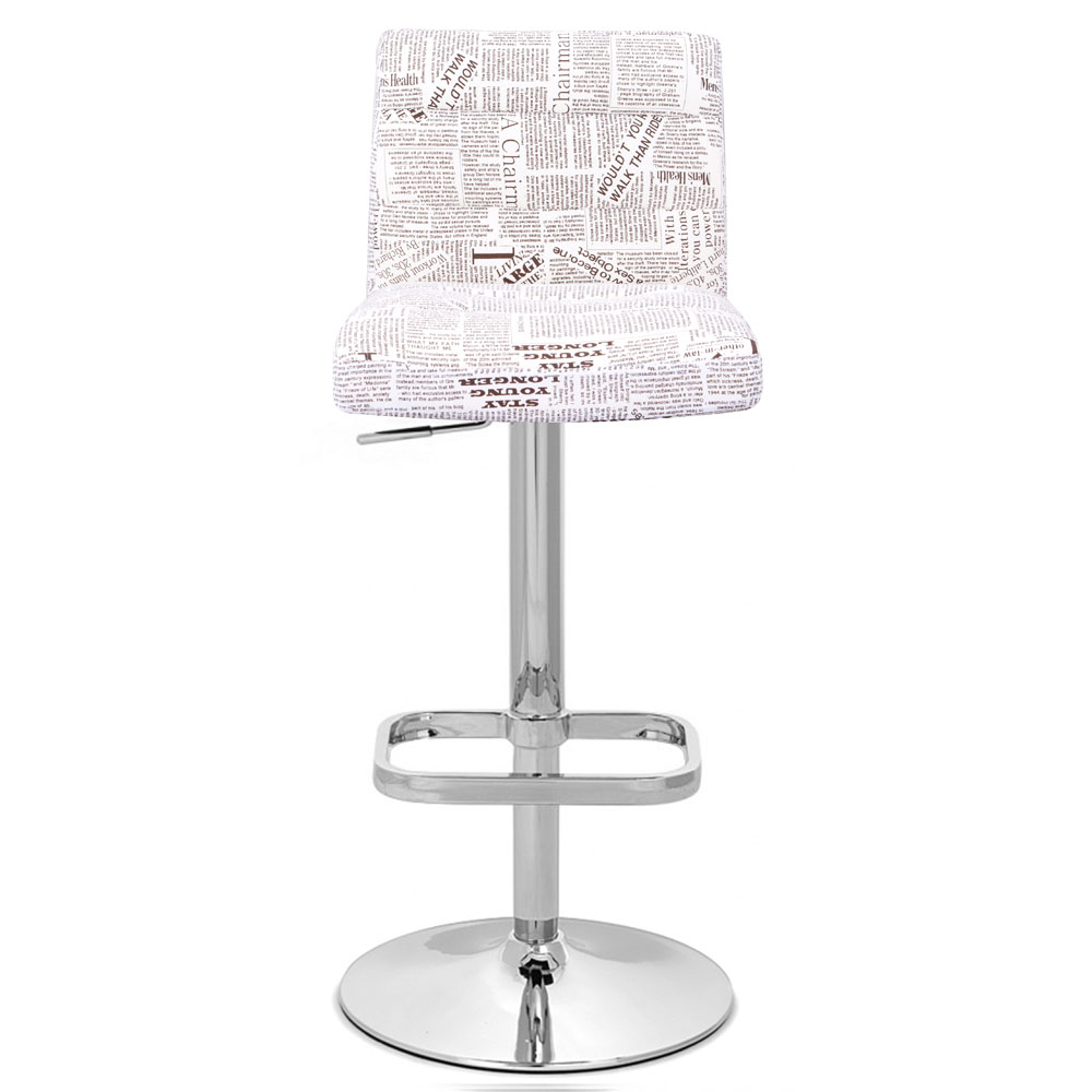 Post Adjustable Height Bar Stool in Modern Newspaper Print Fabric and ...