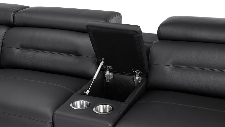 Monaco Reclining Leather Sectional with Chaise and Console -Black ...