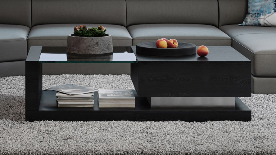 Etta Black Oak And Tempered Glass Coffee Table | Zuri Furniture