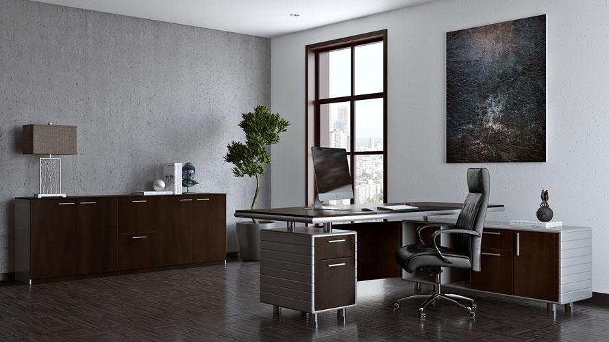 Kennedy Desk with Return - Dark