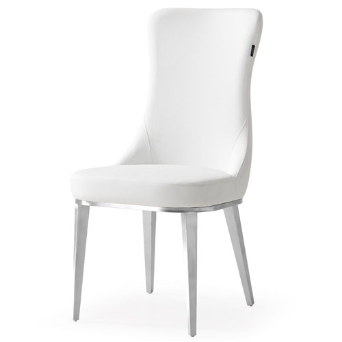 Norma White Dining Chair - Brushed Stainless Steel