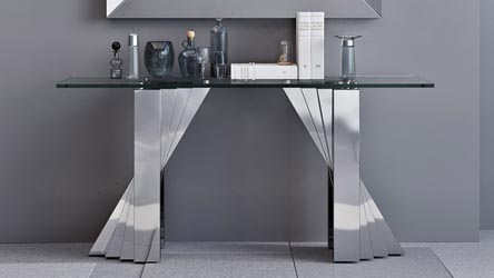 Zuri furniture naxos glass mirrored console table store