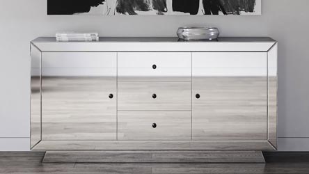 Zuri furniture azul clear glass mirrored accent storage cabinet chest store